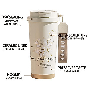 Simple Modern Travel Coffee Mug Tumbler with 360° Sealing | Ceramic-Lined Insulated Stainless Steel Cold Brew Iced Coffee Cup Thermos | Gifts for Women Men Her Him 17oz (White)