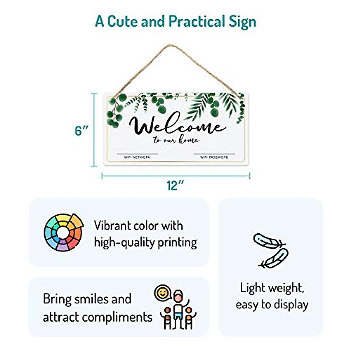 Fun-Plus WiFi Password Sign for Home, 12″x6″ PVC Plastic Wall Decoration Hanging Sign, High Precision Printing, Water and Humidity Proof, WiFi Sign, Guest Room Decor, Guest Room Essentials, WiF