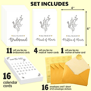 16 Pcs Bridesmaid Proposal Cards Will You Be My Bridesmaid Card with 16 Envelopes Wedding Bridal Shower Card Funny Asking Bridesmaids Cards for Wedding Invitations Cards Party Favor
