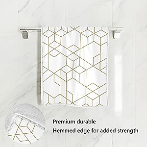 JUAMA Moroccan Geometric Linear White Gold Hand Towel Lightweight Fingertip Towel Absorbent Hand Towel for Bathroom Gym Yoga Sport Multi-Purpose Towel 30x15 in