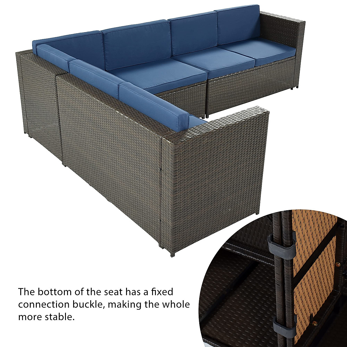 Merax 9-Piece Patio Furniture Set Outdoor Conversation PE Wicker Rattan Sectional Sofa, Coffee Table and Ottoman, Blue