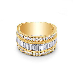 2 Ct Round Cut & Taper White Natural Diamond Etruscan Style Anniversary Band Ring in 14k Solid Yellow Gold Jewelry For Women (I-J Color, I2-I3 Clarity, Cttw 2.00)-6