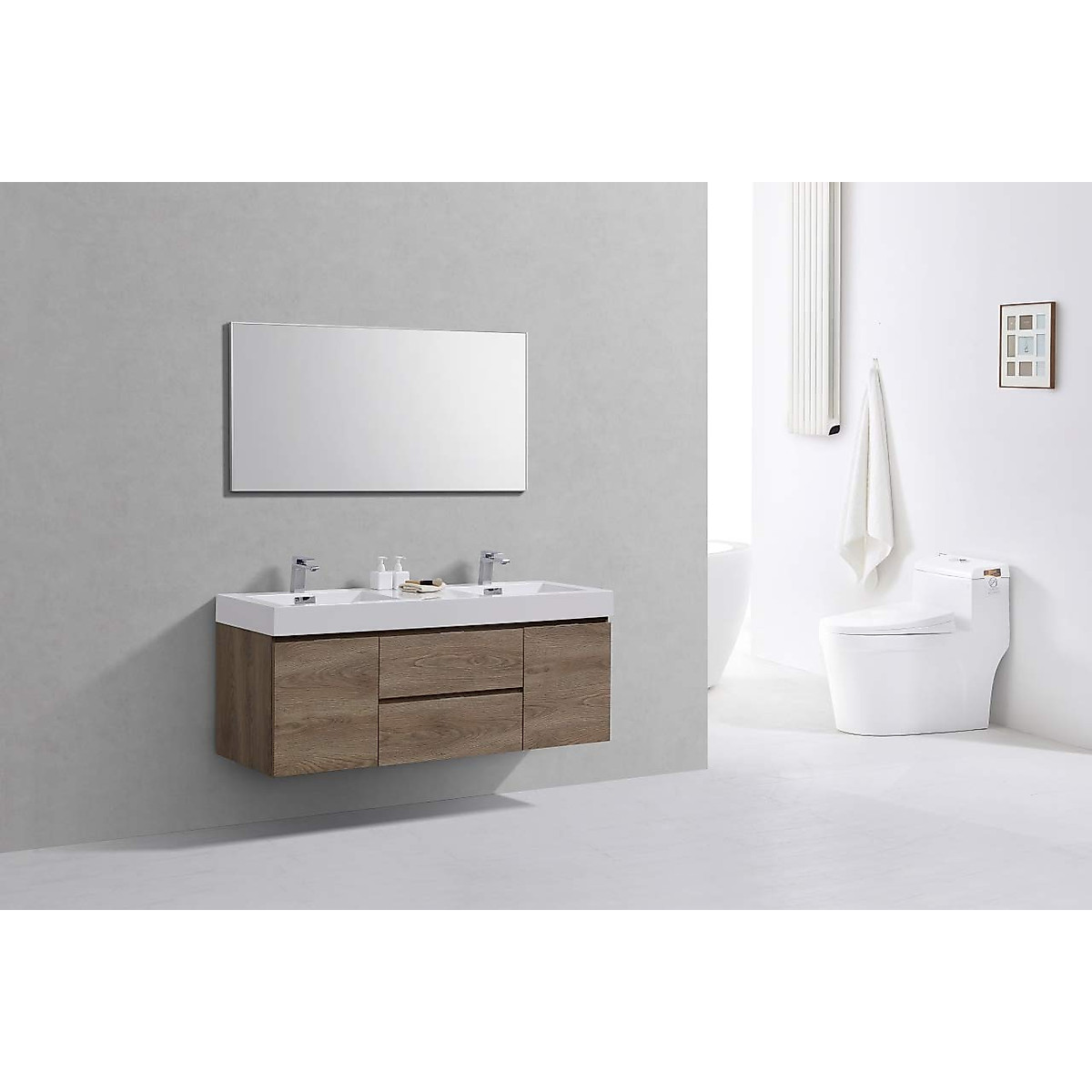 Bliss 60" Double Sink Butternut Wall Mount Modern Bathroom Vanity