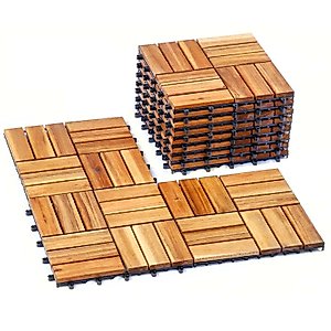 12 Slats Style, Pack of 9 Pieces, Premium Wood(Not Softwood Fir/Pine) Interlocking Deck Tiles, Patio Pavers Floor, Flooring, Decor, D.I.Y, Decking, Wholesales, 8.72 Square Feet, Brown(Sale Off 3 Days)