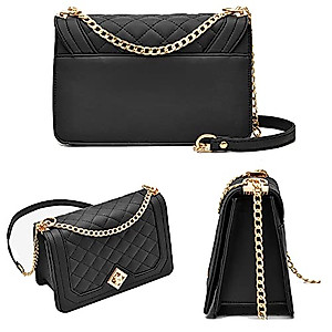 Kehpish Small Crossbody Bags for Women Shoulder Bag Quilted Satchels Clutch Handbag with Chain Strap (Black)