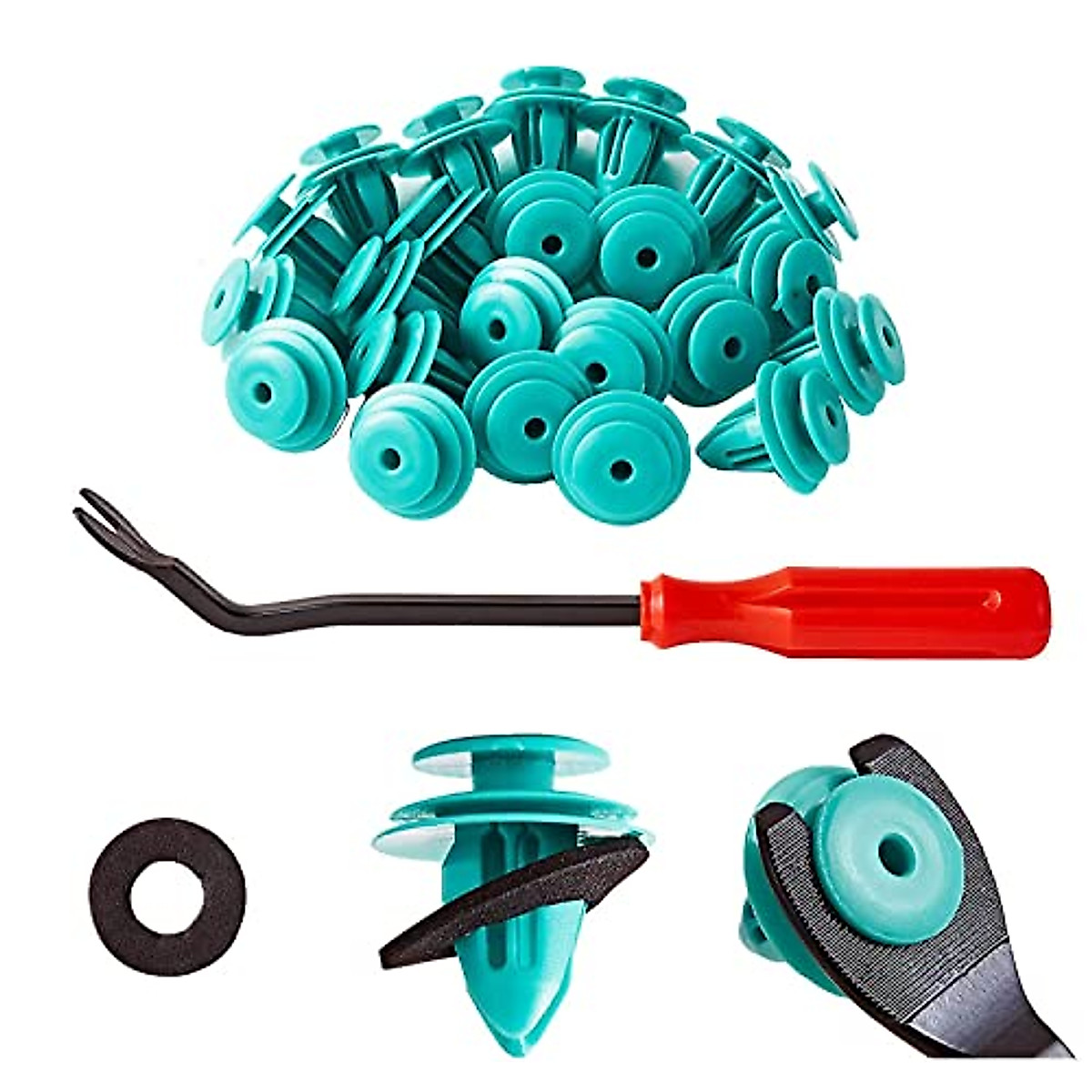 FEBRYTOLD 100Pcs Trim Door Panel Retainer Clips, Car Push Fastener Clips, Door Trim Clips for Toyota Corolla Camry Sequoia Tundra Tacoma, Replace OEM: 90467-10188 with 1Pcs Plastic Fastener Remover