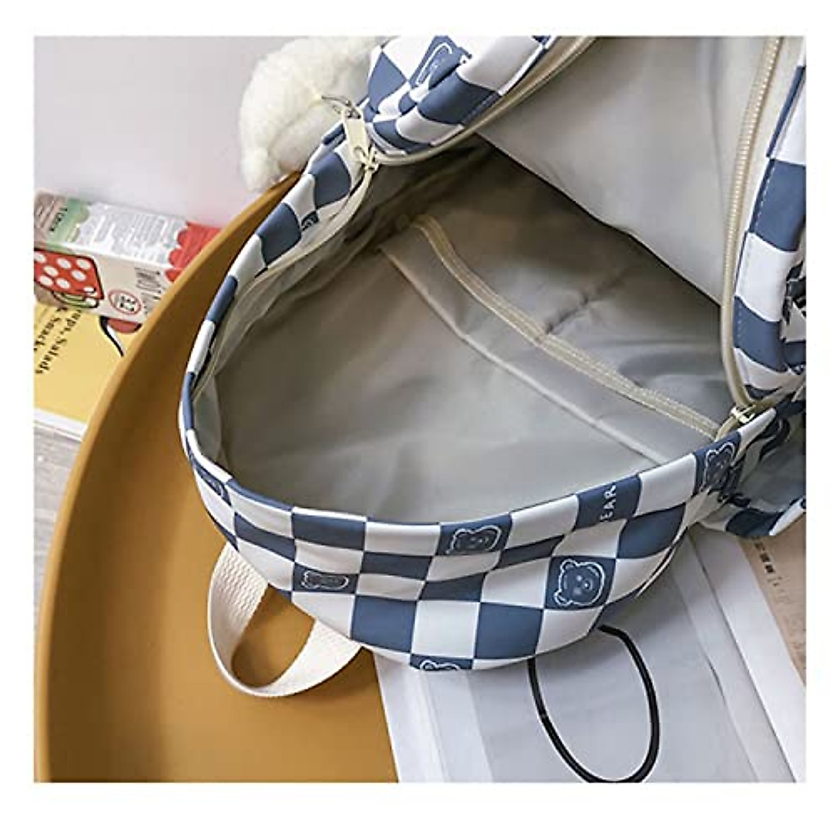 Preppy Aesthetic Mini Cute Fresh Checkered Backpack Plaid backpack School Bookbag Lightweight Bookbag Supplies Travel Bag for Girls (Blue)