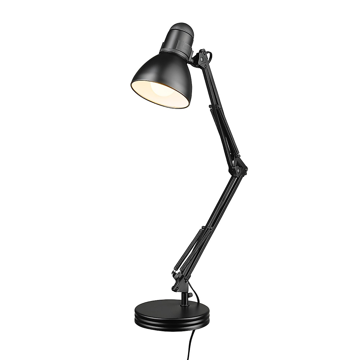 Globe Electric 5698601 28" Heavy Base Top Moving Spring Balanced Swing Arm Desk Lamp, Black, On/Off Rotary Switch on Shade, Home Office Accessories, Lamp for Bedroom, Home Décor, Home Improvement