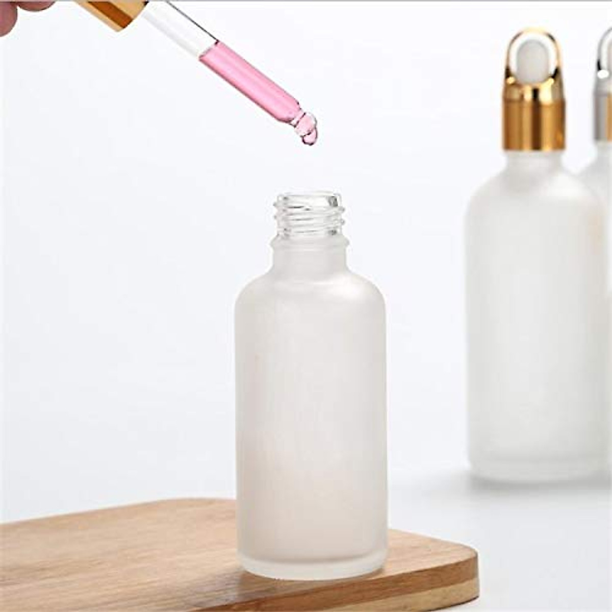 2 Pack 100ml/3.4 Oz,White Frosted Glass Dropper Bottle for Essential Oils,Empty Glass Liquid Holder With Pure Eye Dropper,Rose-Golden Caps Travel Perfume Cosmetic Container-Pipette&Funnel Included