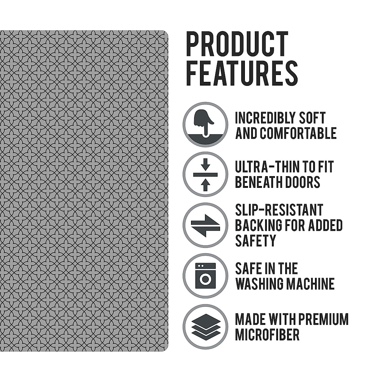 Shape28 Small Area Rug Mat Ultra-Thin Kitchen Rug Entrance Mat with Non Slip Rubber Backing Size 20 inches x 16 inches Color Gray Design 6m