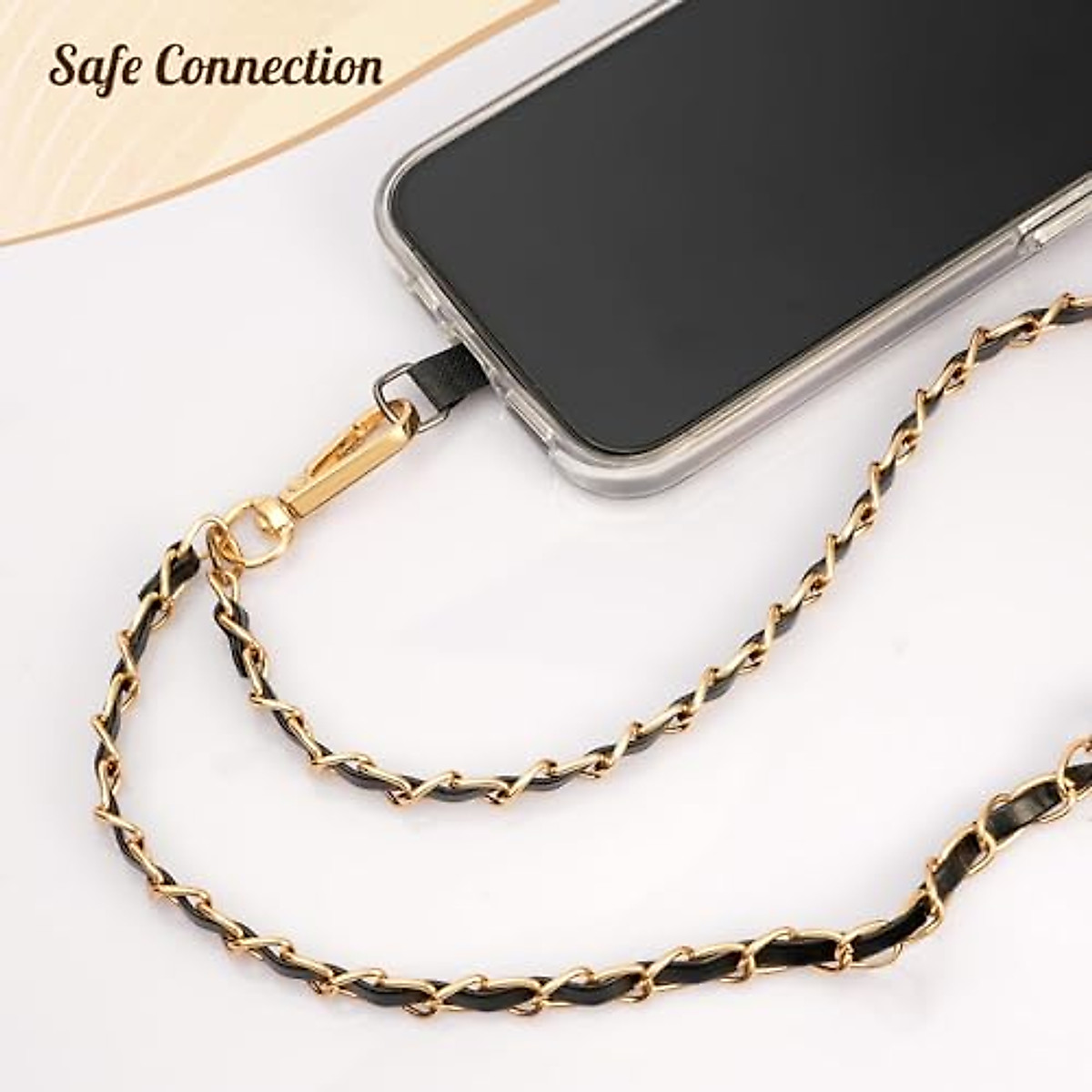 TiMOVO Universal Phone Lanyard, Metal Cell Phone Chain Anti-Theft Crossbody Strap for iPhone 16, 15 and Most Smartphones, Cell Phone Neck Holder for Women, Gold & Black