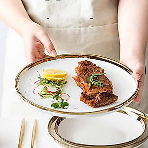 Fine Dinnerware Set,Gold Halo White Porcelain Dinnerware Set, Complete Ceramic Plates and Bowls Sets, Modern Creativity Vintage Round High Class Dishes Set, Luxurious Mellow Dinnerware Dish Set,20PCS