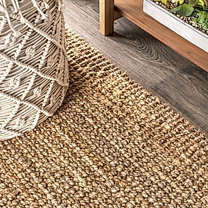 JONATHAN Y NRF103A-8 Pata Hand Woven Chunky Jute with Fringe Indoor Area -Rug Bohemian Farmhouse Easy -Cleaning Bedroom Kitchen Living Room Non Shedding, 8 ft x 10 ft, Natural Color