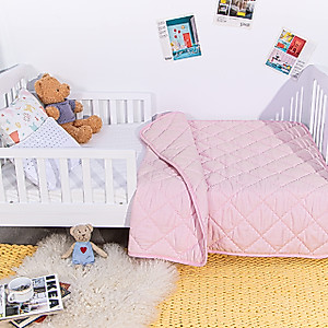 NTBAY Down Alternative Toddler Comforter, Lightweight and Warm Solid Color Baby Crib Quilted Blanket, 39x47 inches, Pink