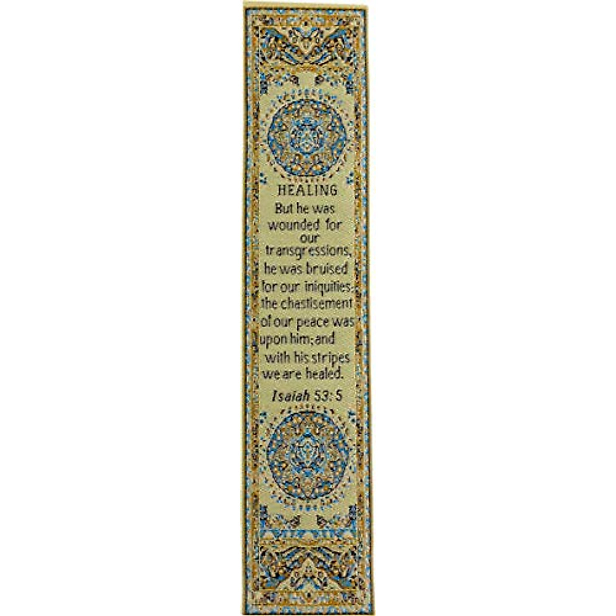 Healing, Woven Fabric Christian Bookmark, by His Stripes We are Healed, Silky Soft Isaiah 53:5 Flexible Bookmarker for Novels Books and Bibles, Traditional Turkish Woven Design, Memory Verse Gift