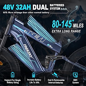 FREESKY 2024 Upgraded 𝐃𝐮𝐚𝐥 𝐁𝐚𝐭𝐭𝐞𝐫𝐲 48V 𝟯𝟱𝐀𝐇 𝟐𝟎𝟎𝟎𝐖 Motor 155 Miles Long Range Electric Bike for Adults 𝟑𝟴MPH+ 26" Fat Tire Full Suspension EBike with Dual Hydraulic Brakes