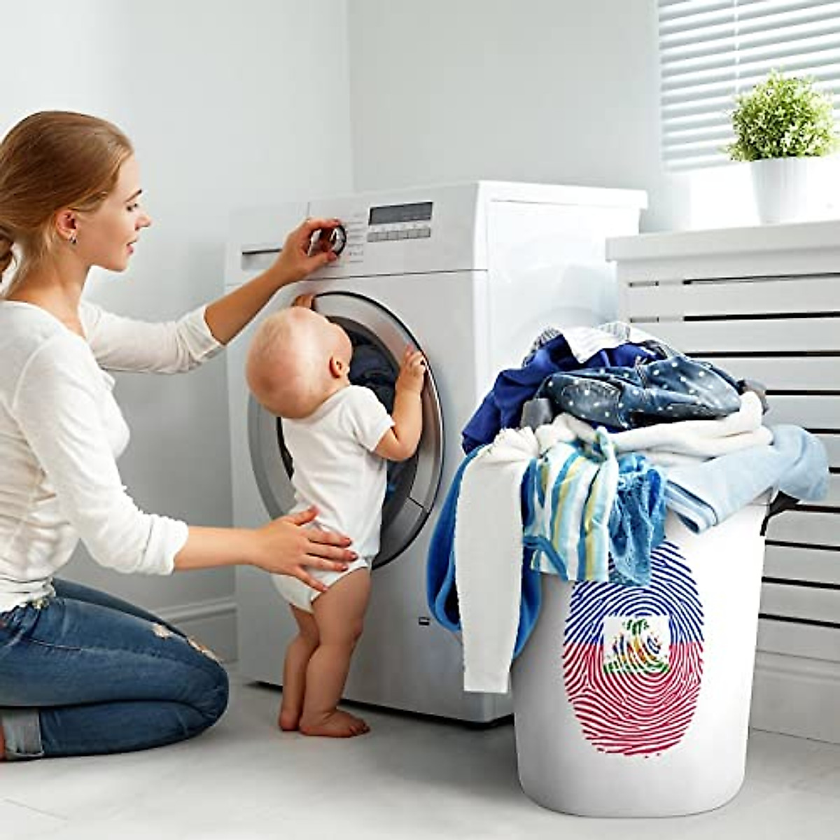 Haitian Finger Print Large Laundry Basket Hamper Bag Washing with Handles for College Dorm Portable
