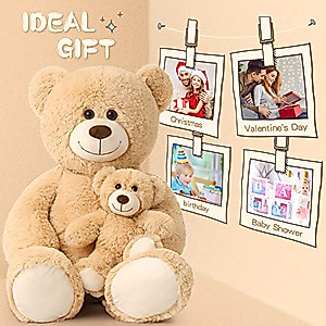 Tezituor Giant Teddy Bear Stuffed Animal 39in, Large Teddy Bear Mommy with Baby, Big Teddy Bear Stuffed Bear for Kids, Girlfriend on Mother's Day, Valentine, Christmas, Baby Shower, Light Brown