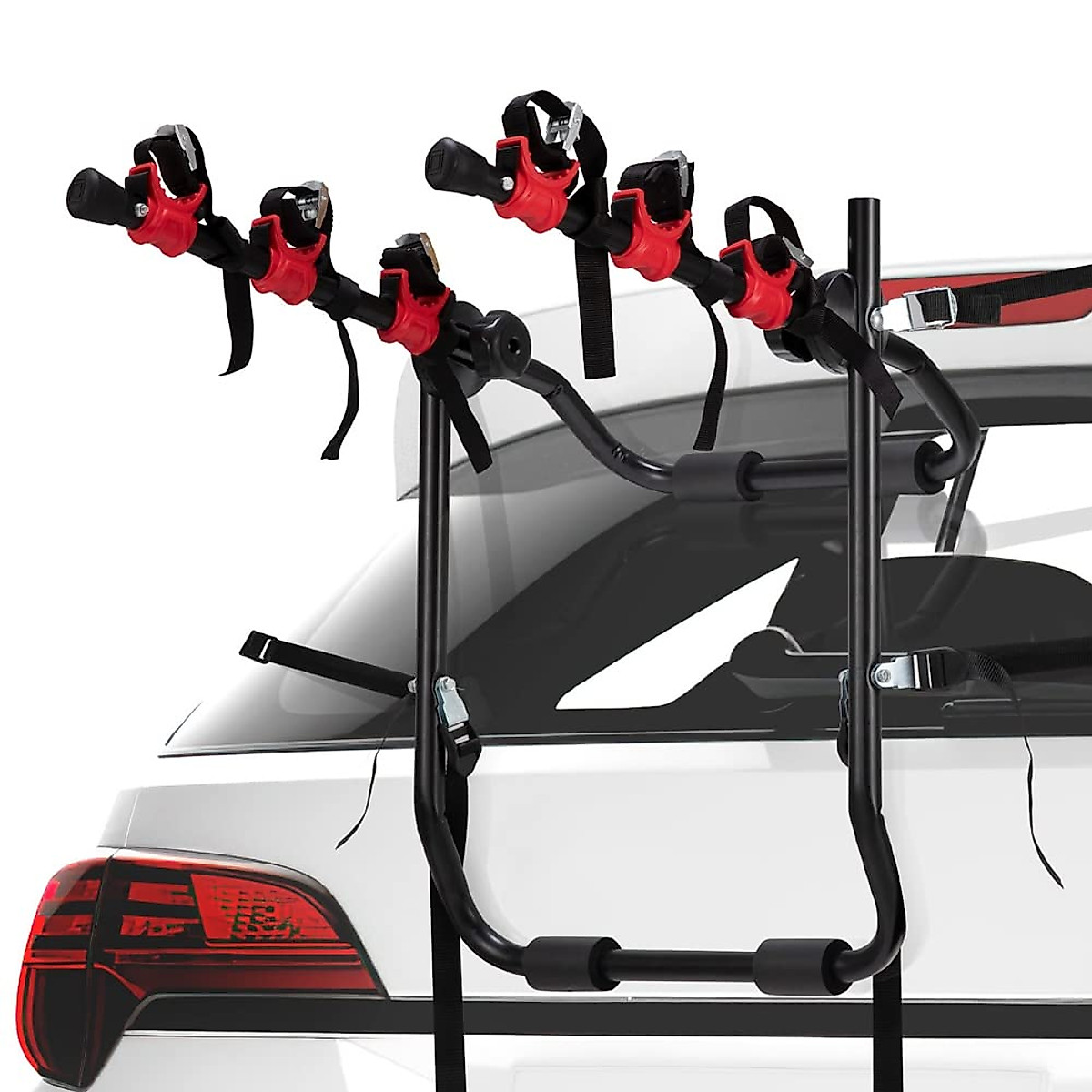 XhuangTech 6pcs/Set Car Bicycle Stand SUV Vehicle Trunk Mount Bike Rack Hitch Stand Storage Carrier Spare Hooks Anti-Degradation Polyester Straps with Alloy Buckles Red&Black