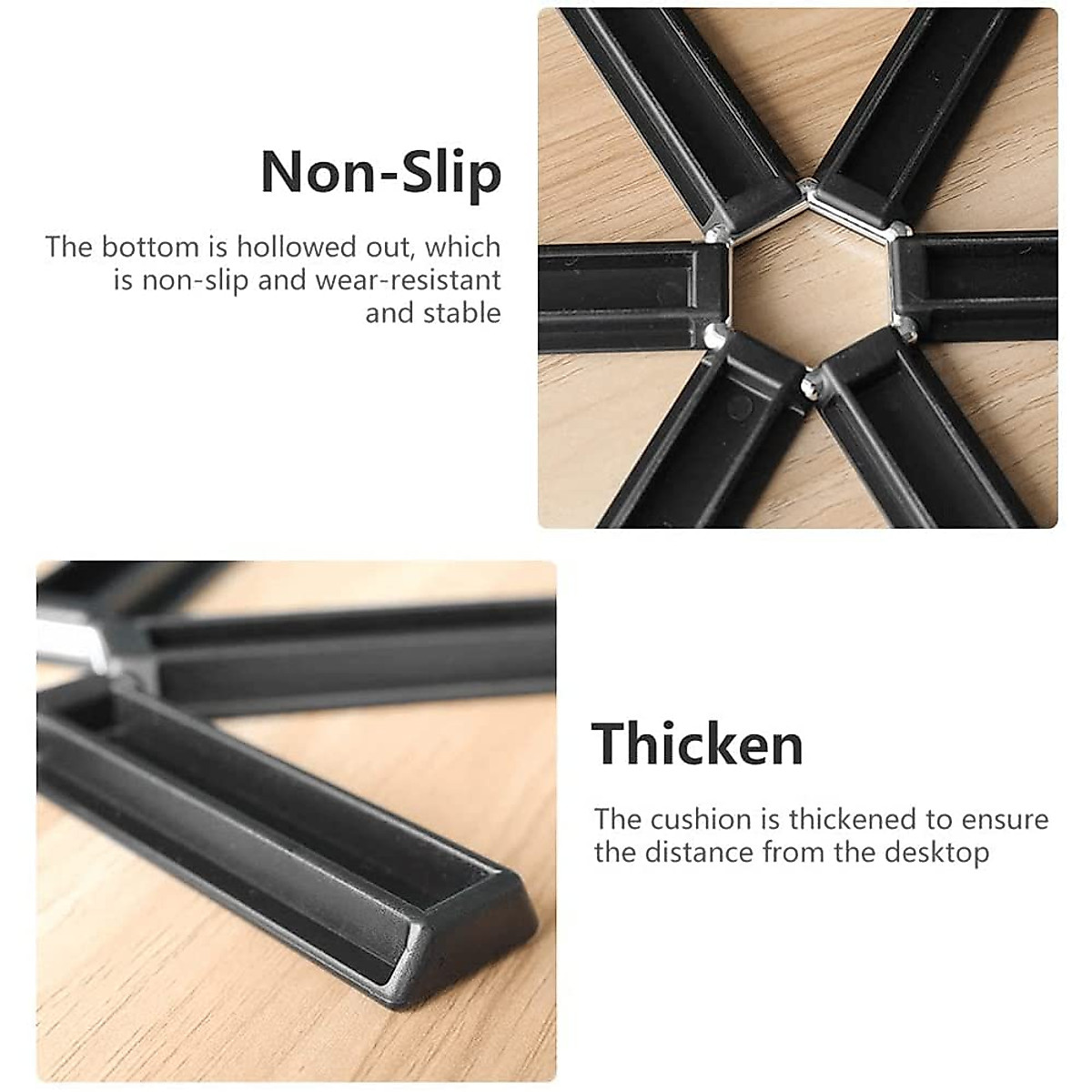 Mcles 3 Pack Trivet for Hot Dishes Collapsible Hot Pad Non-Slip Heat-Insulating Placemat,Heat-Resistant Folding Pad, Eco Expanding Silicone Pot Holder for Household Kitchen Gadgets, Black