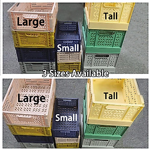 Domiella 2-Pack Crates for Storage, Storage Crates Plastic Stackable, Foldable Crate for Office Home Kitchen Bedroom Bathroom (Large, Pink)