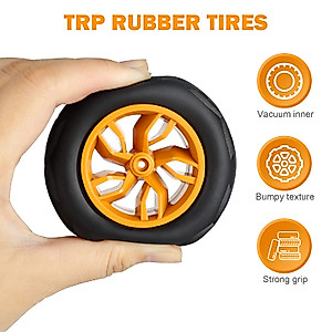 Dawdix Remote Control Excavator Toy Truck, Rotate 360 degrees Excavator Construction Vehicles with LED Light, 2 Rechargeable Batteries, Ideal Gift for Kids