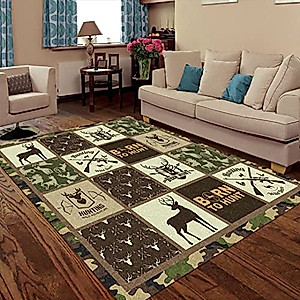 Satigi Deer Hunting Rug, Born to Hunt Rug, camo Area Rugs 5x7, Boho Rug Non-Slip Soft Bath Kitchen Living Room Carpet Outdoor Room Bathroom Rug Memory Foam Decor 2x3 3x5 4x6 5x8 Area Rug