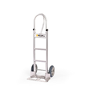 HaulPro Heavy Duty Hand Truck with Vertical Loop Handle - Aluminum Dolly Cart for Moving - 500 Pound Capacity - 10" Rubber Wheels - 52.25" H x 17.5" W with 17.75" x 9.5" Diecast Nose Plate