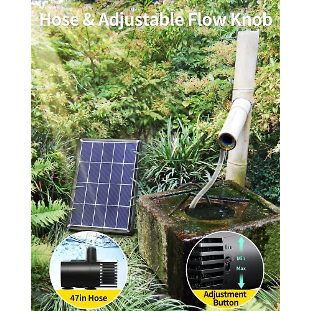 NFESOLAR Solar Fountain Pump with 1500mAh Battery Backup, 3.5W Solar Fountain Pump for Bird Bath with 4ft Tubing, 40GPH Solar Water Pump for Small Pond Garden Pool Water Feature Yard
