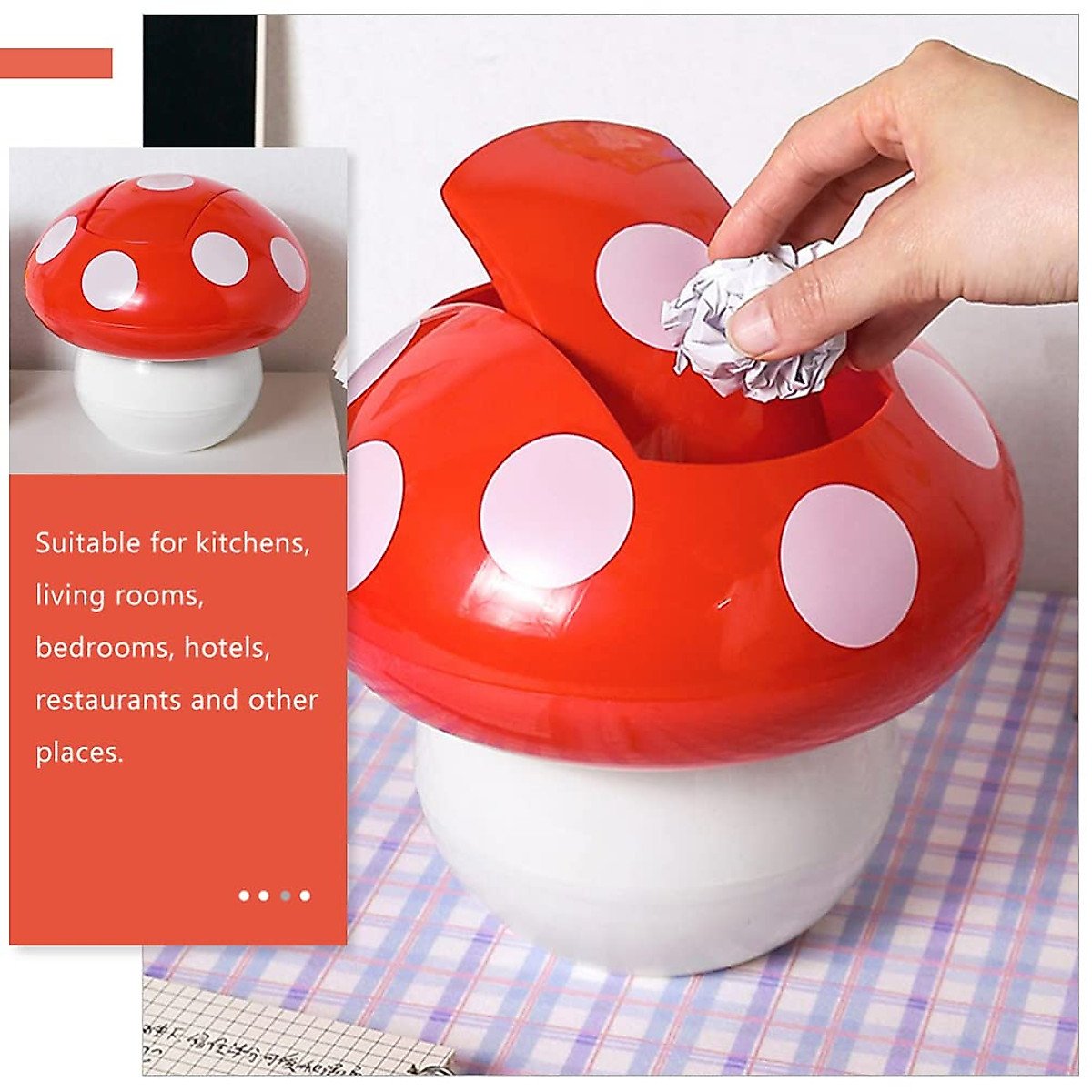 Healeved Small Trash Can for Desktop, Mushroom Trash Can Mini Adorable Trash Can with Lid Tabletop Trash Can