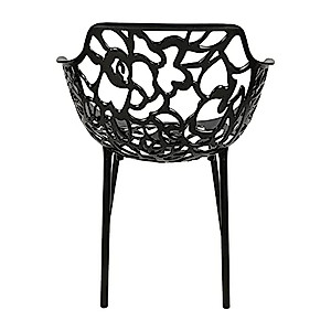 LeisureMod Devon Modern Aluminum Indoor-Outdoor Stackable Side Dining Arm Chair, Set of 2 (Black)