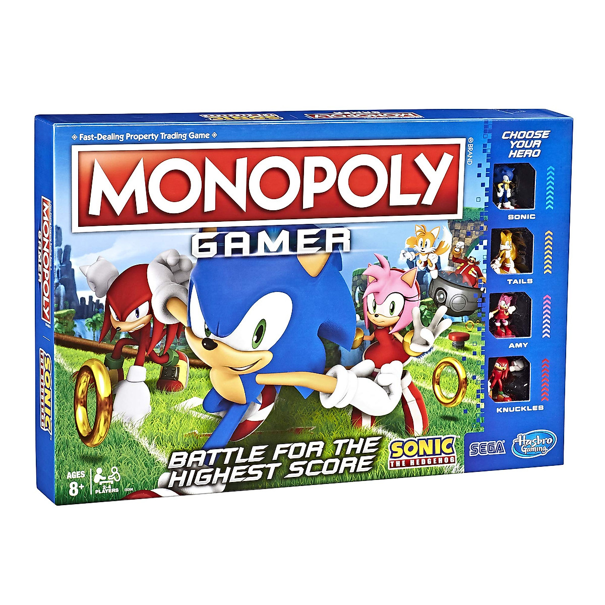 Monopoly Gamer Sonic The Hedgehog Edition Board Game for Kids Ages 8 & Up; Sonic Video Gamer Themed Board Game