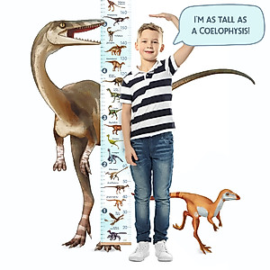 LIFELIKO Personalised Growth Chart for Dinosaur Lovers, Removable Wall Ruler for Boys and Girls, Kid’s Room Decoration (Blue)