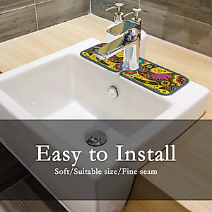 Kitchen Faucet Mats 4 Pieces Colorful Yellow Elephants Absorbent Faucet Sink Splash Guard Bathroom Counter and RV,Faucet Counter Sink Water Stains Preventer