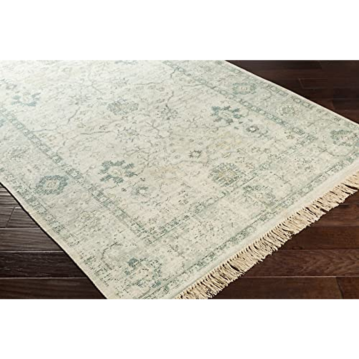 Penkridge Traditional Persian Hallway, Entryway, Bedroom, Kitchen Cotton Runner Rug - Vintage Handmade Luxury Collection with Tassel - Boho, Bohemian Oriental Style - Green, Sage, Beige 2'6" x 8'