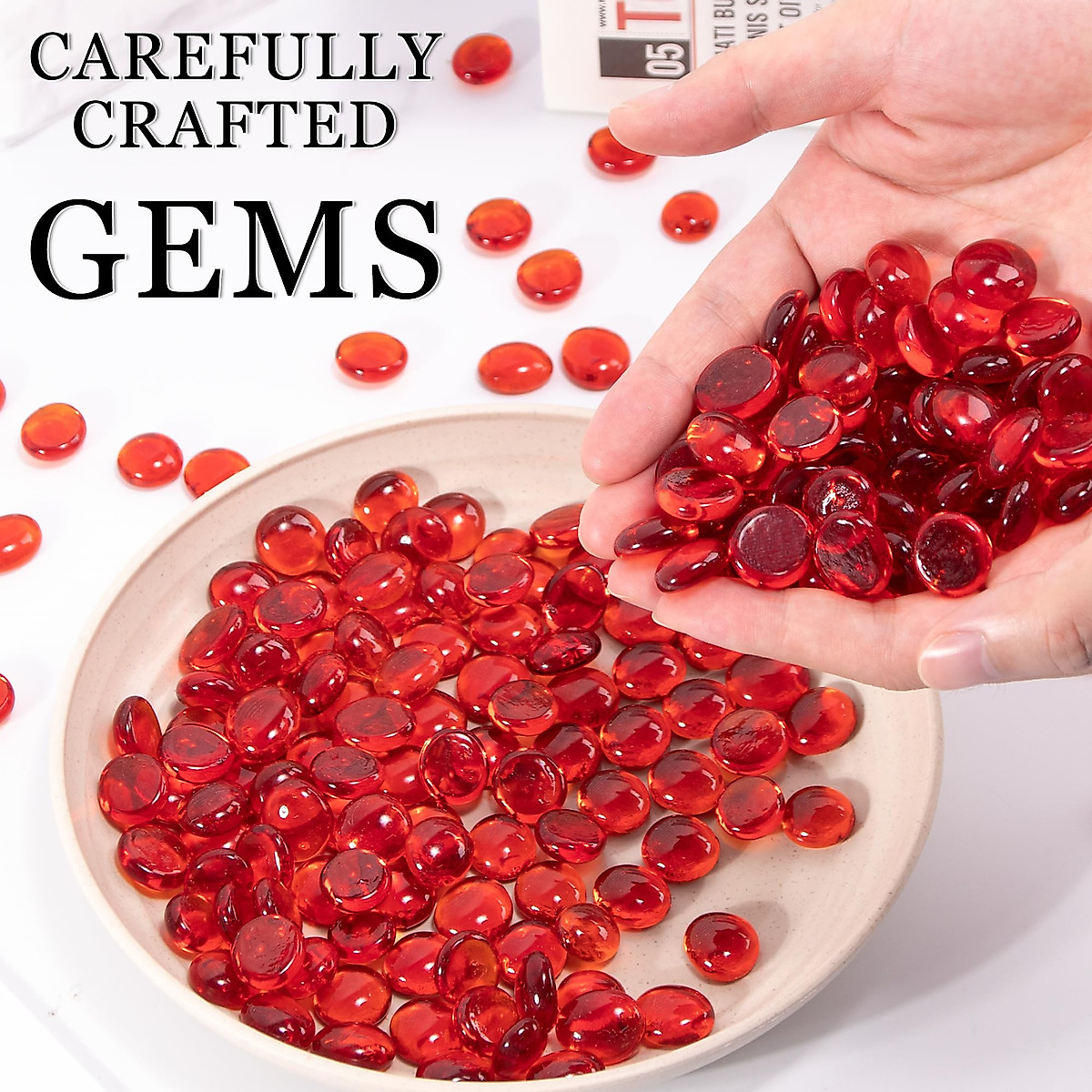 Meschett 50PCS Mini Glass Gems,Red Mancala Stones Flat Bottom Marble Beads for Home Decorative Art Craft Vase Filler(0.5"~0.7")