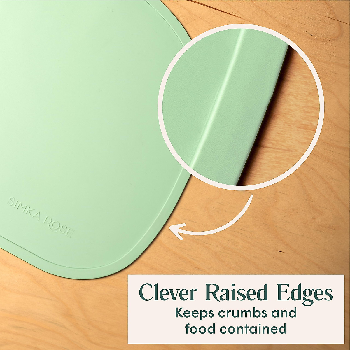 Simka Rose Silicone Baby Placemats That Stick to Table - Silicone Placemats for Toddlers Non Slip with Raised Edges - Kids Placemats for Dining Table Restaurants and Travel - Dishwasher Safe (Sage)