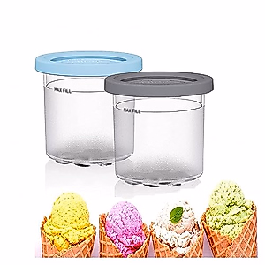 2/4/6PCS Creami Deluxe Pints, for Ninja Creami Ice Cream Maker,16 OZ Creami Pint Containers Safe And Leak Proof Compatible NC301 NC300 NC299AMZ Series Ice Cream Maker,Gray+Blue-4PCS