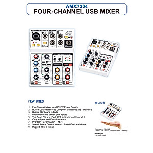Audio2000'S S7304 USB-Powered Four-Channel Audio Mixer with USB Interface and Sound Effect