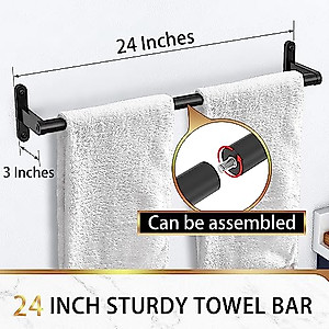 24 Inch Matte Black Towel Bar for Bathroom, Sturdy Wall Mounted Towel Racks for Bathroom Rustproof Stainless Steel Dish Cloth Hand Towel Holder for Bath Vanity Kitchen Door Shower Accessories