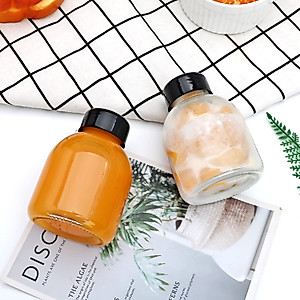 Accguan 8oz Reusable Glasses Bottles Clear Disposable Containers with Black Caps Food Grade Bottles for Juice, Milk and Other Beverages, Set of 26