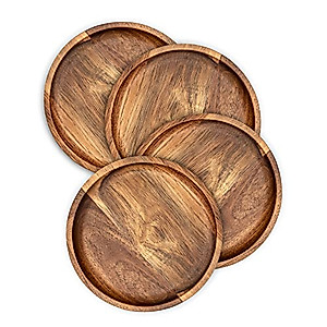 Wooden Plates Round Dinner Plates 6 Inch Acacia Wood Serving Tray Wooden Serving Platters for Home Decor, Food, Vegetables, Fruit, Charcuterie, Appetizer Serving Tray (Set of 4 Wooden Charger)