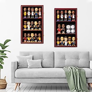 Zmiky Bobblehead Display Case Action Figure Display Case Bobble Head Shadow Box Wall Cabinet for 15 Figurines Display with Lockable Anti Fade Uv Protection for Bobble Head, Action Toy Figures,Mahogany