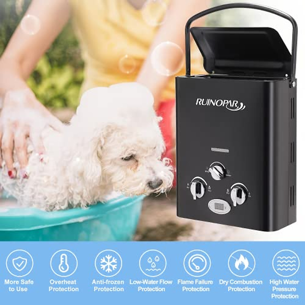 Portable Water Heater Propane Tankless - 6L 1.58GPM RV on demand Hot Gas Outdoor Digital Display Water Heater for Camping,Boat,Cabins(black)