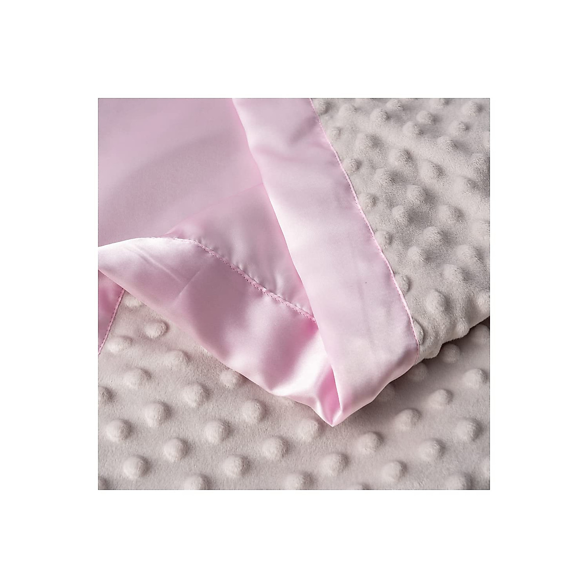 Heavens Cuddles Minky Dot Satin Baby Blanket (36"x48") (Pink/Gray)