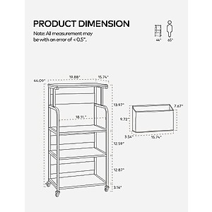 4-Tier Home Kitchen Standing Shelf Cart W/ Storage and Lockable Wheels, Tall Mobile Rolling Rack with Large Storage Space for Home Kitchen, Versatile, Durable - Black