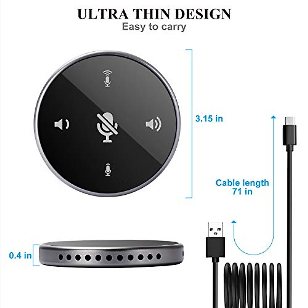 Upgrated USB Conference Microphone with Speaker,Laptop Omnidirectional Computer Mic with Touch-Sensor to Mute/Volume,for Zoom Meetings,Skype,VoIP Call,Interview,Christmas Stocking Stuffers Gifts