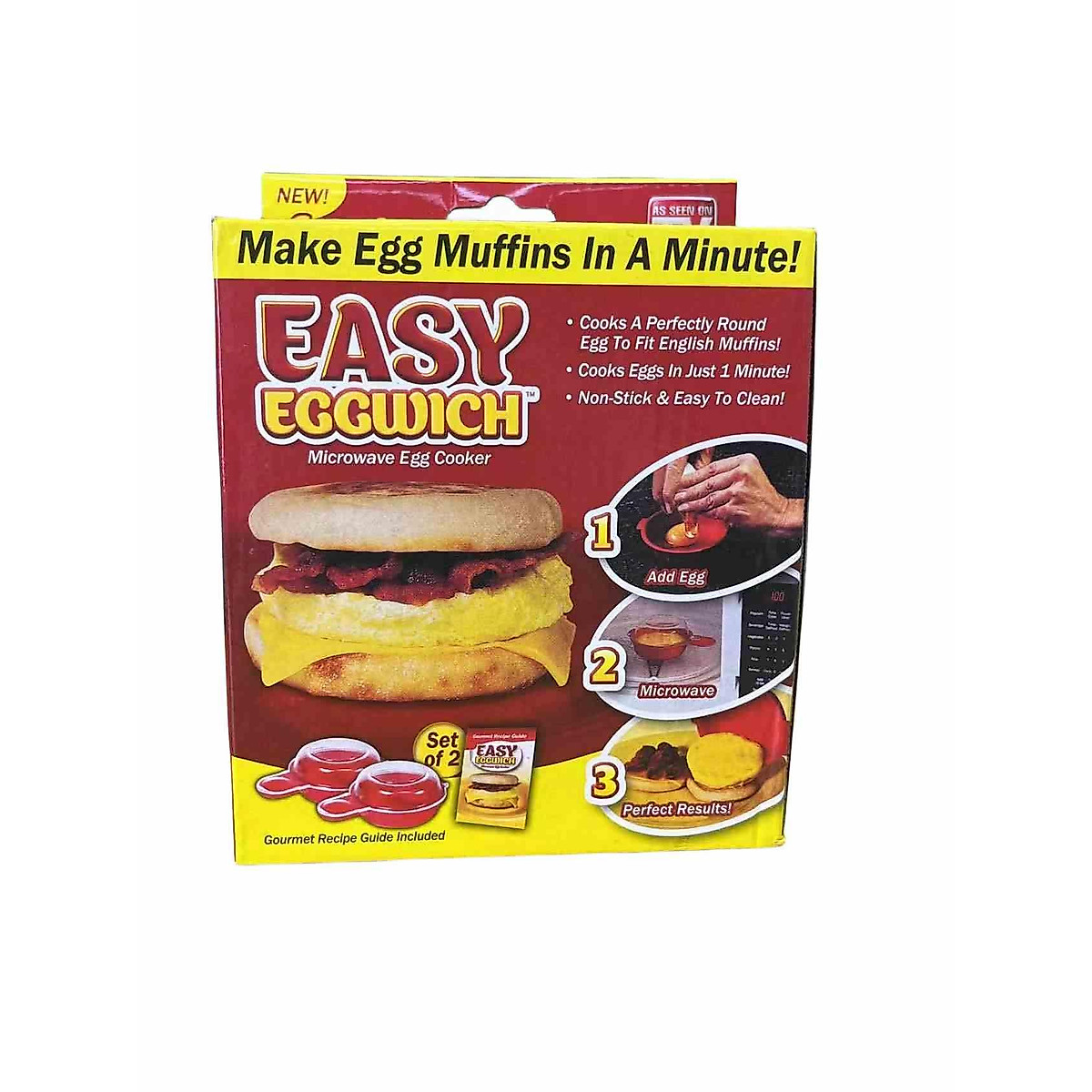 JCFUHONG Microwave Egg Cooker Set - Quick 1-Minute Egg Hamburg Omelet Maker Red & Clear Steam Release Vent Dishwasher Safe Kitchen Cooking Tool.