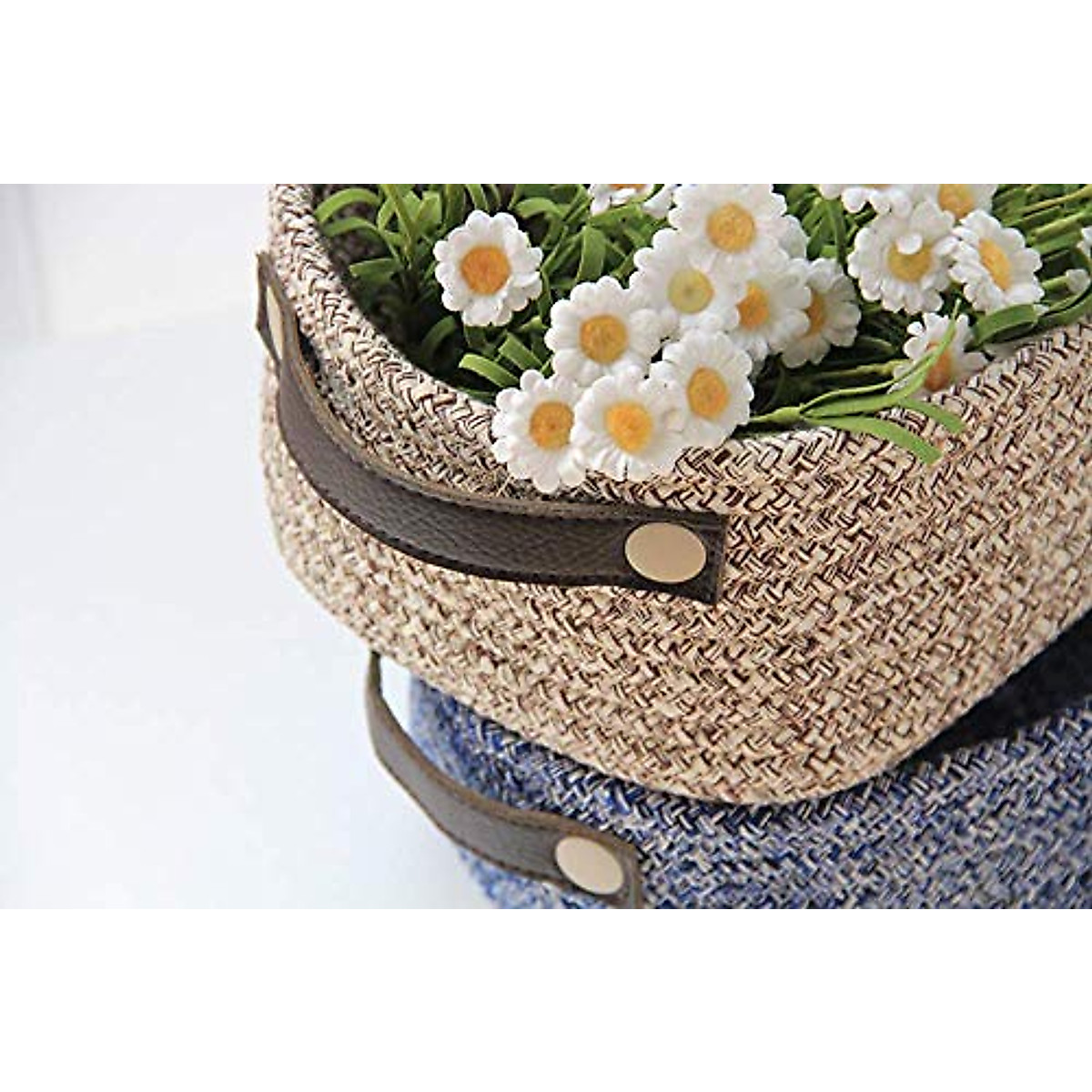 1 Pack Cotton Rope Basket,Small Woven Basket,10 3/8 inch X 7 3/4 inch X 4 3/4 inch， Baby Cotton Basket, Children's Home Decor (Blue)