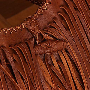 NIGEDU Women Tassel Shoulder Bag PU Leather Bohemian Fringed Crossbody Handbag Vintage Messenger Bags (Black)